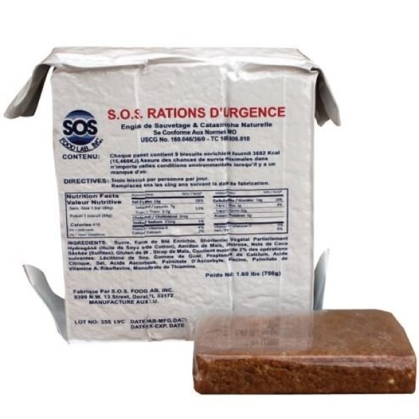 SOS Food Labs S.O.S. Rations Emergency 3600 Calorie Food Bar – 3 Day / 72 Hour – 2 Pack – (SHIPS ...